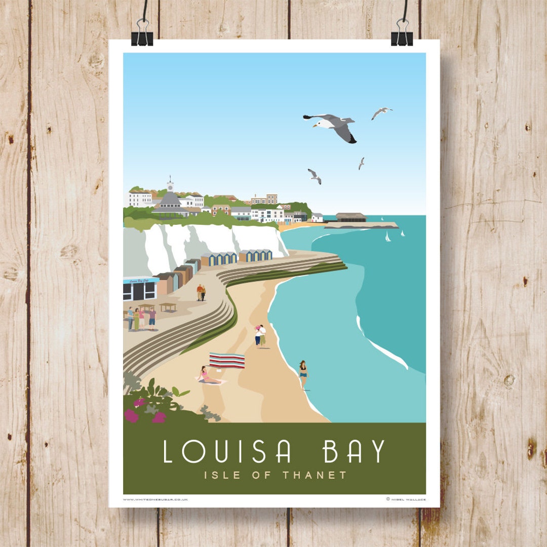 Louisa Bay With Green Banner, Broadstairs, Thanet, Kent. Travel Poster ...