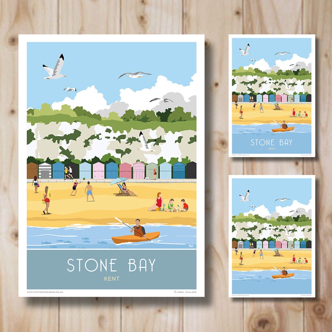 Stone Bay, Broadstairs, Kent. Poster. Art Deco, Retro Style. Travel ...
