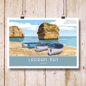Ladram Bay, Devon. Travel Poster, Portrait and Landscape A4, A3, A2, A1 ...