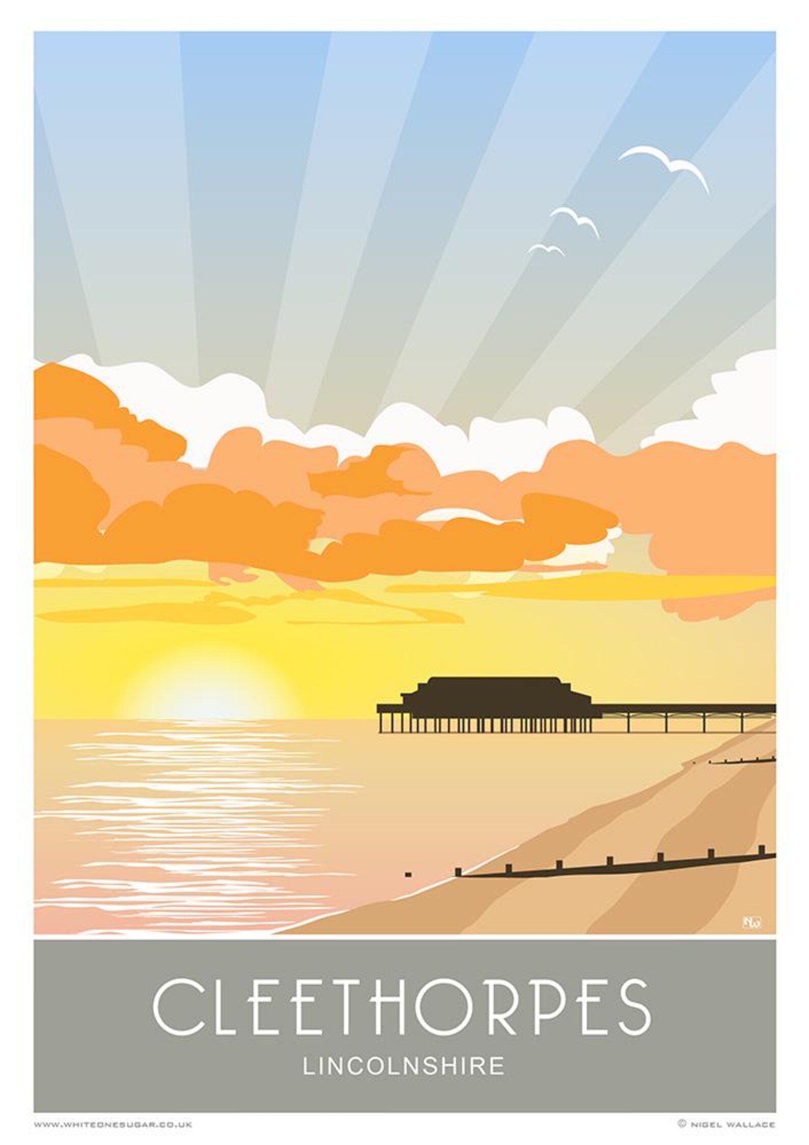 Cleethorpes Pier Sunrise, Lincolnshire. Portrait, Retro, Art Deco Style ...