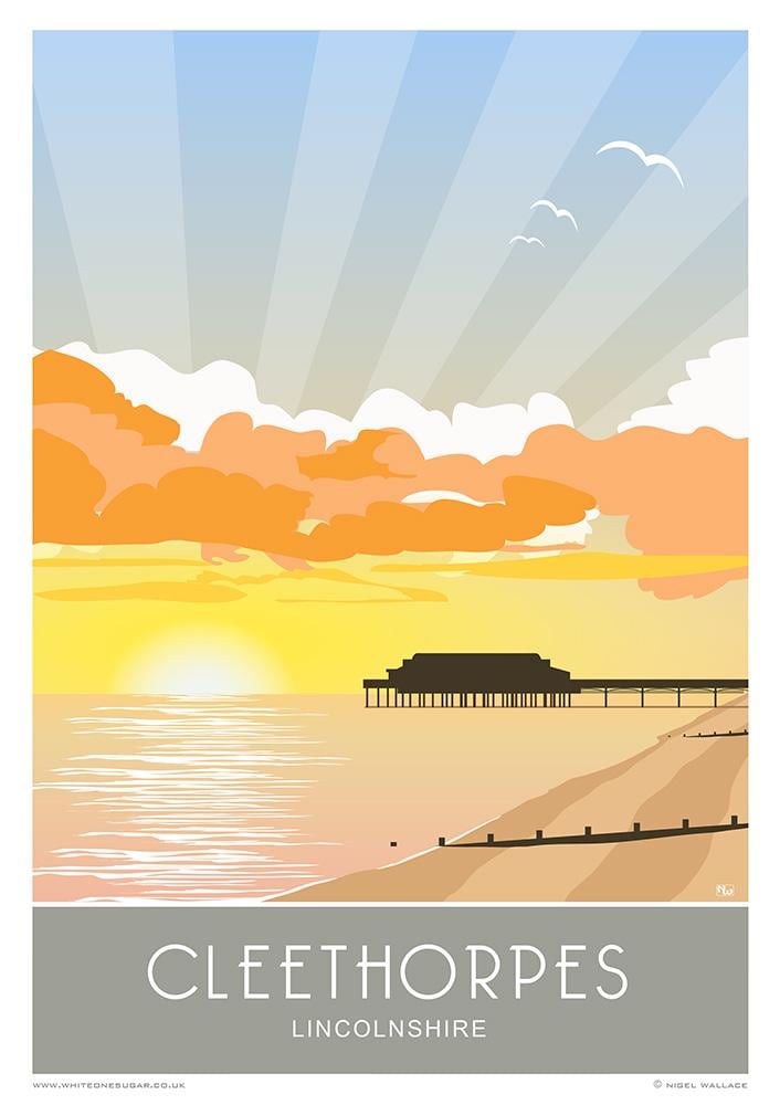Cleethorpes Pier Sunrise, Lincolnshire. Portrait, Retro, Art Deco Style ...