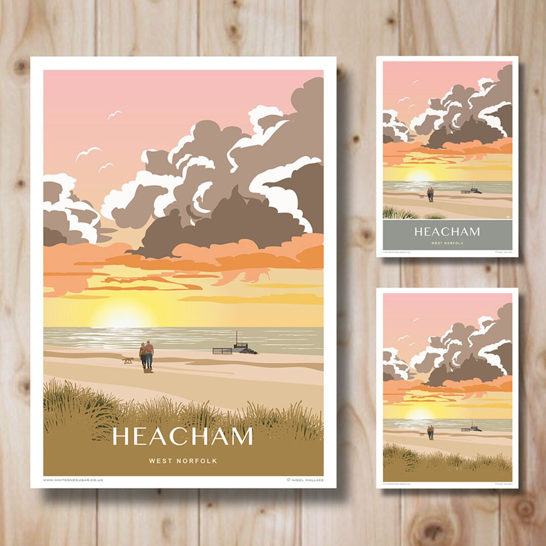 Heacham Sunset, Travel Poster, West Norfolk, Norfolk Coast, Portrait ...