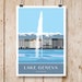 Lake Geneva, Switzerland. Jet D'eau Fountains. Poster, Print A4, A3, A2 ...