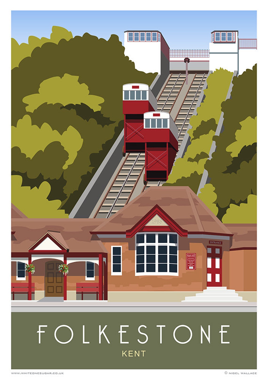 Leas Cliff Funicular Railway Lift, Folkestone. Travel Poster of ...
