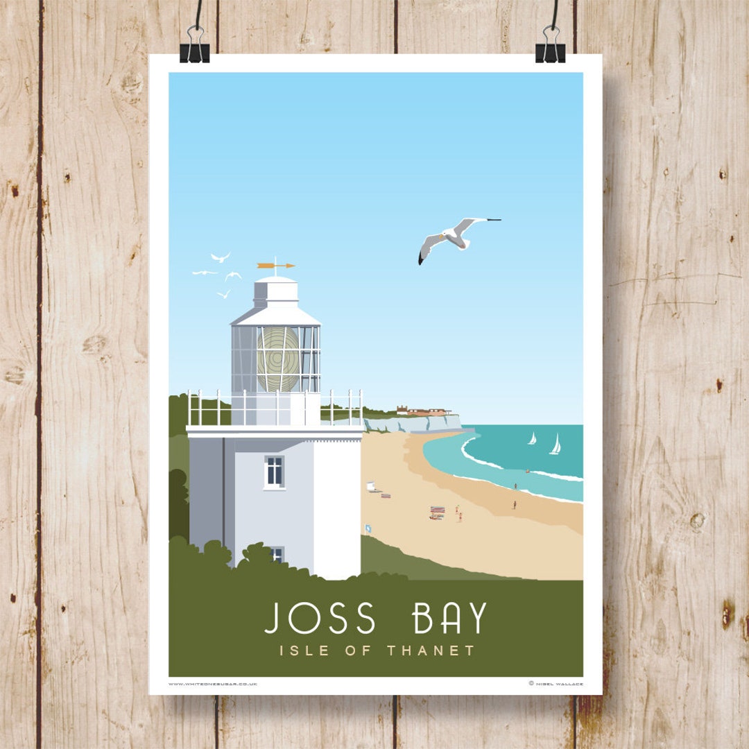 Joss Bay, Broadstairs, Kent. Retro Style Travel Poster. A4, A3, A2, A1 ...