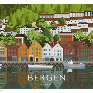 Bergen, Norway. Travel Poster. A4, A3, A2, A1. Portrait and Landscape ...