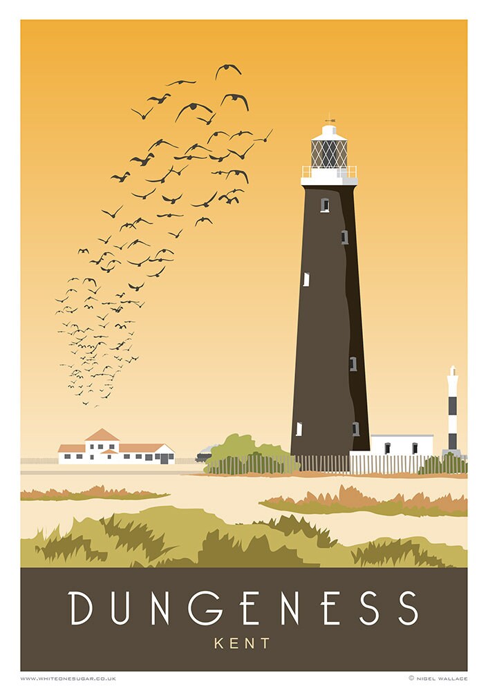 Dungeness Lighthouse, Sunset, Kent. A4, A3, A2, A1 Travel Poster Art ...