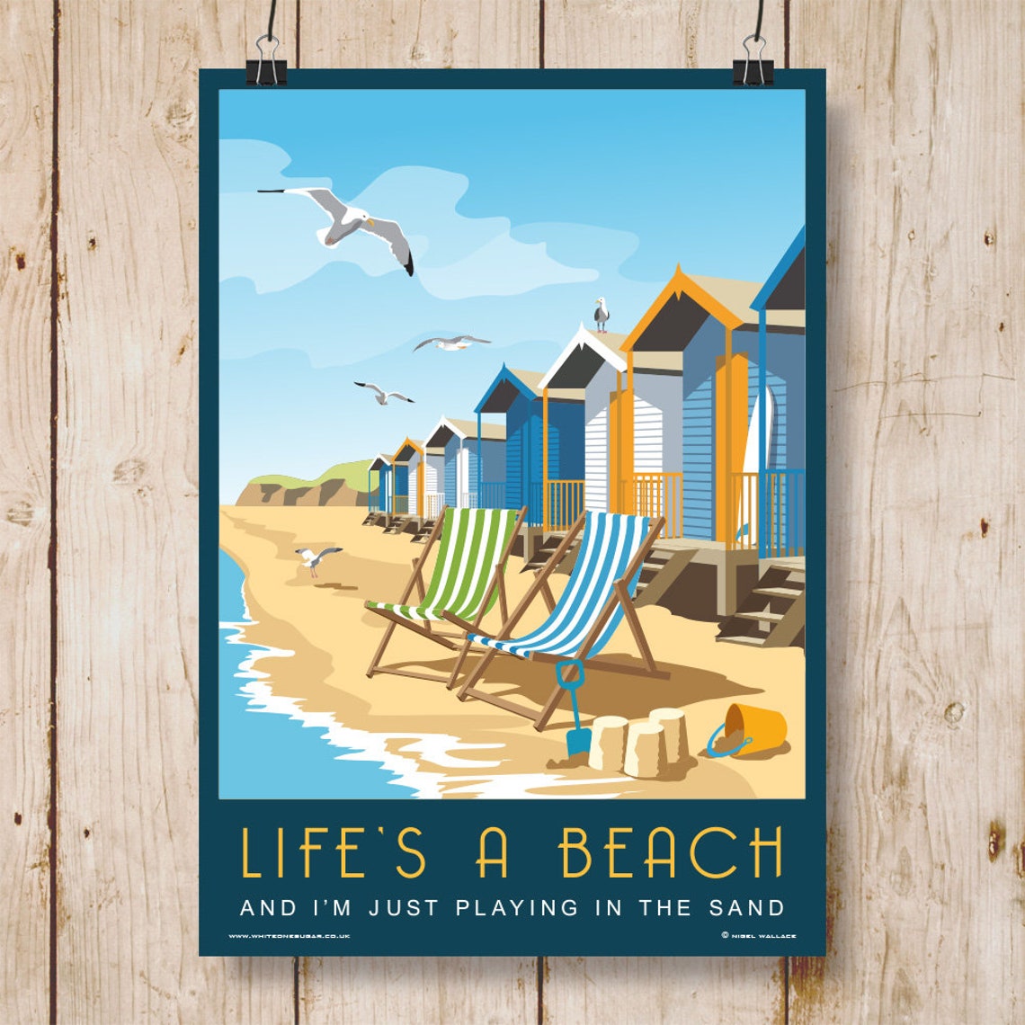 LIFE'S A BEACH. Art Travel Poster. Typical British Beach | Etsy