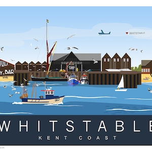 Whitstable Harbour Landscape, Whitstable, Kent. Art Print Travel Poster ...