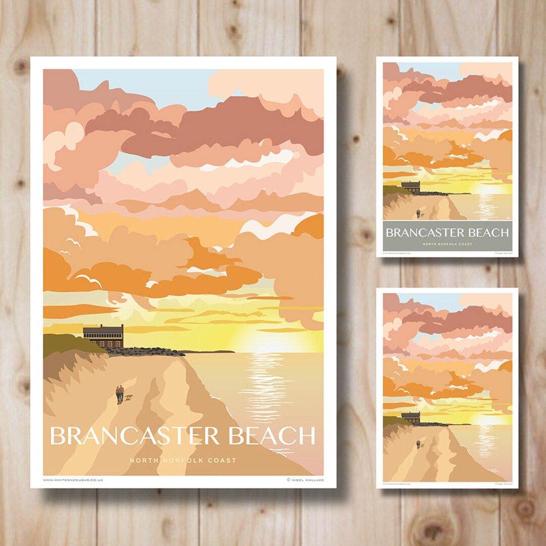 Brancaster Beach Sunset, North Norfolk Coast. Travel Poster, Print ...