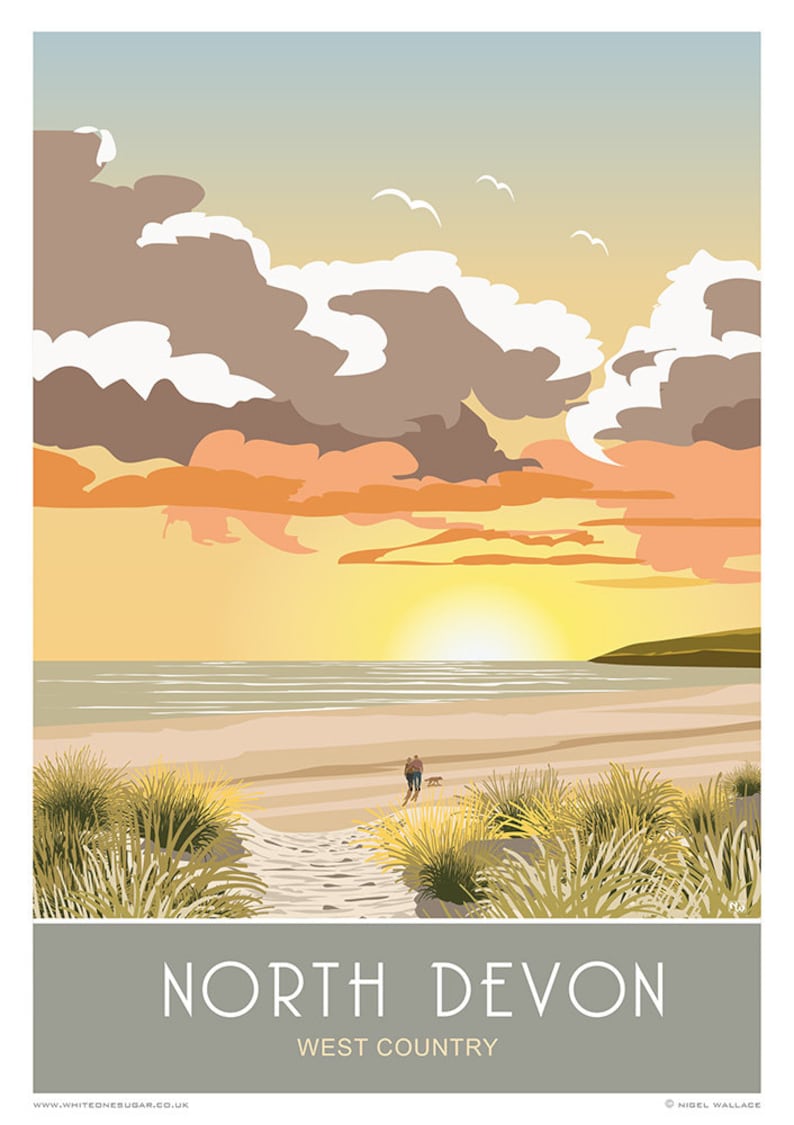 North Devon Sunset. Travel Poster A4 A3 A2 A1 - Etsy UK