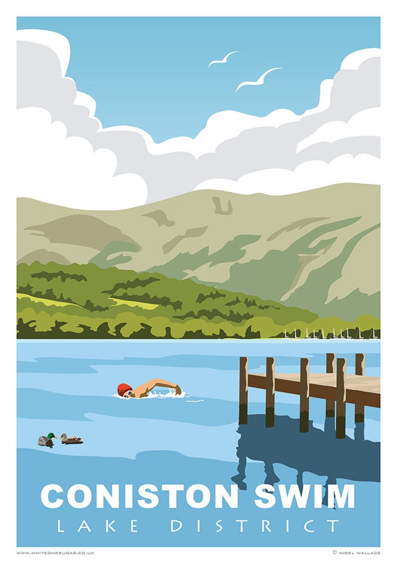Coniston Water Swim. Can Be Personalised. A4, A3, A2, A1 - Etsy UK
