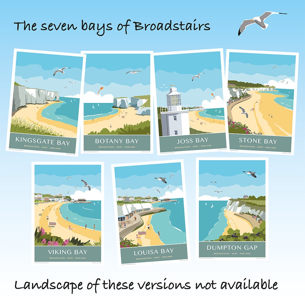 Stone Bay With Grey Banner, Broadstairs, Thanet, Kent. Travel Poster A4 ...