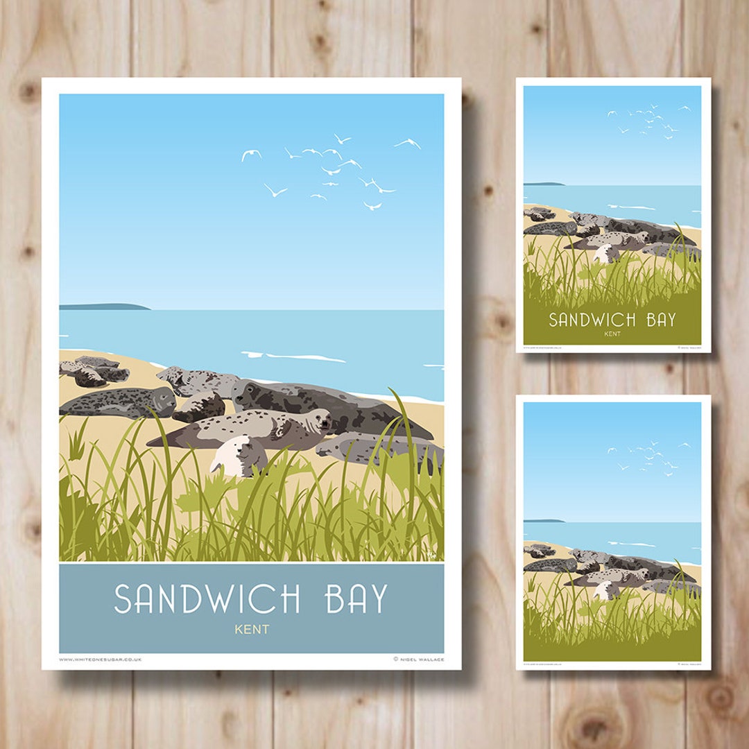 Sandwich Bay Seals, Kent, Travel Portrait, in Retro, Art Deco Style ...