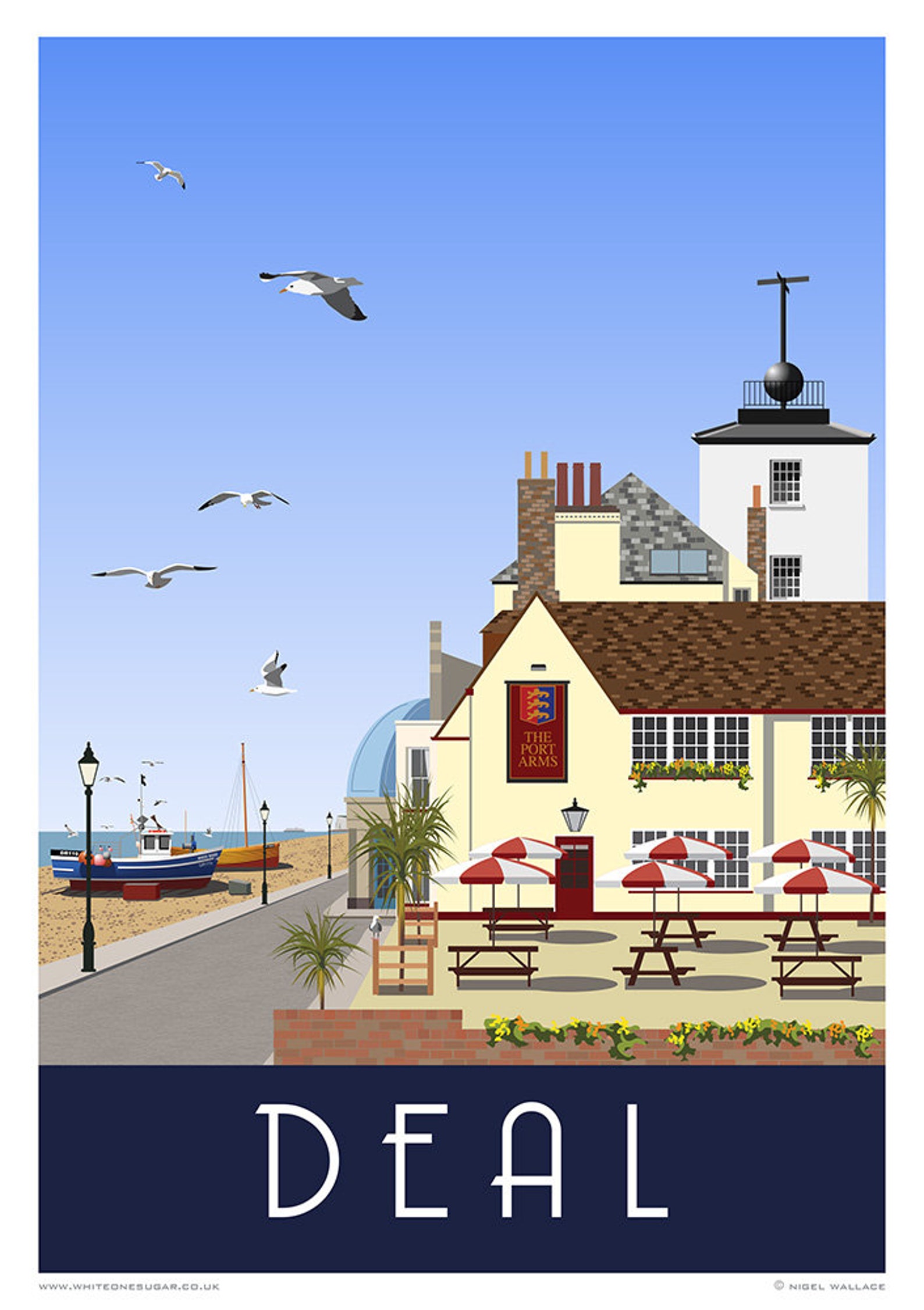 Deal,kent. Travel Poster of Deal Seafront & Port Arms Pub, Kent. A4, A3 ...