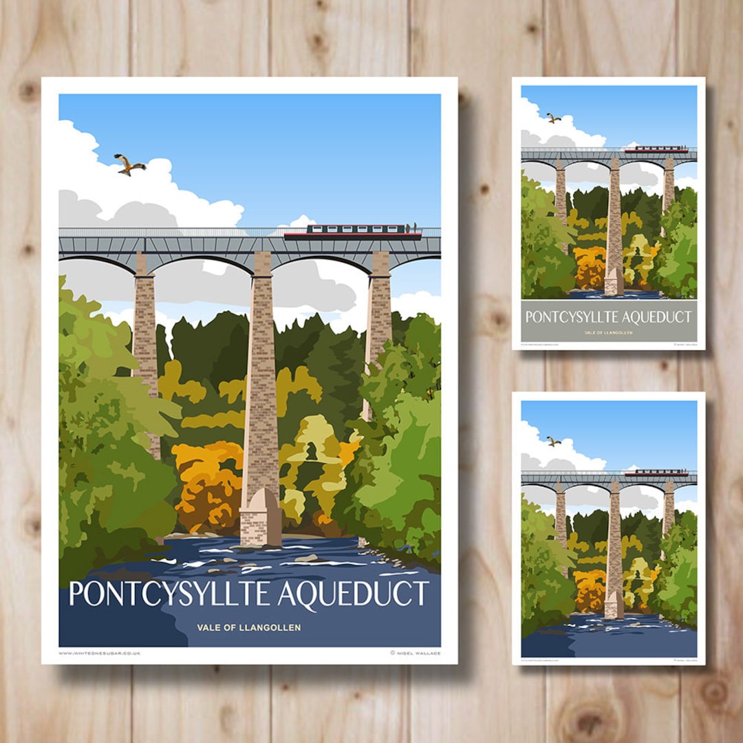Pontcysyllte Aqueduct, Art Deco Style Design, Poster, Print. Travel ...
