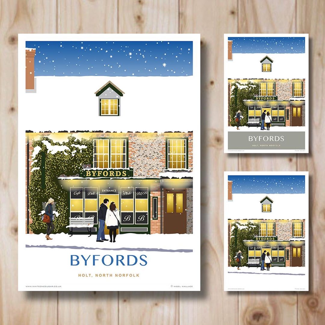 Byfords of Holt, Winter, Snow, Holt Travel Poster, Print, North Norfolk ...