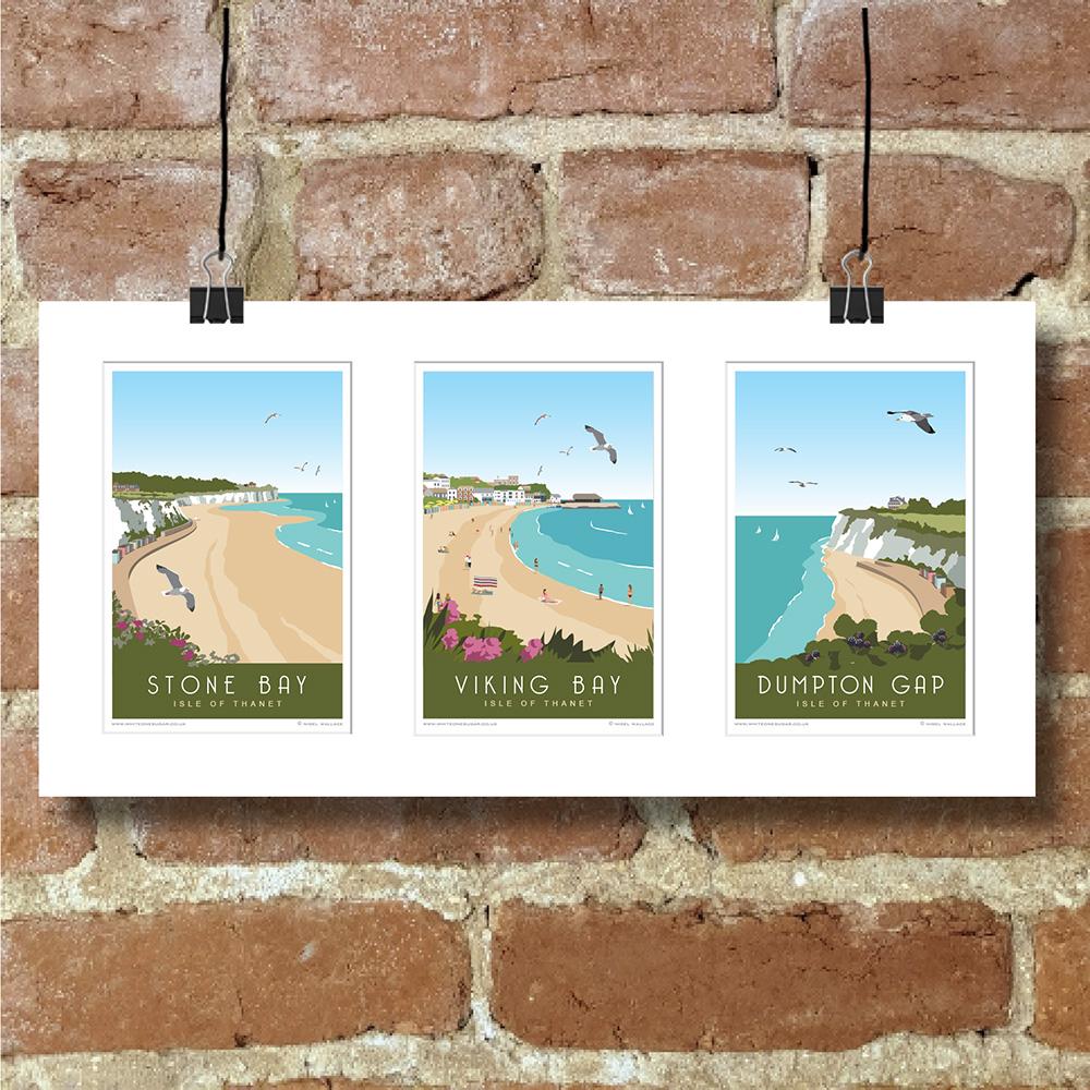 Broadstairs Bays Kent Triple Mounted Pictures. Travel Poster Choose ...