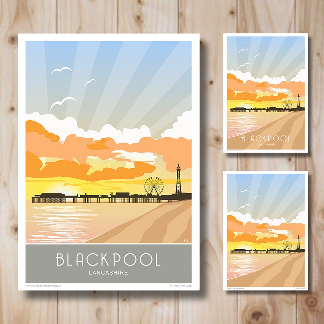 Blackpool Pier, Pleasure Beach, Pier, Lancashire. Sunset. Art Deco ...
