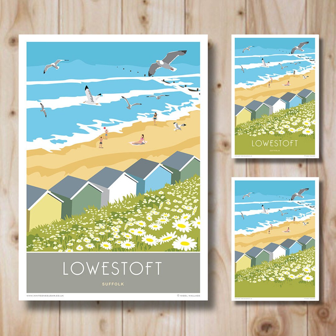 Lowestoft Beach Huts, Suffolk. Beach. Poster, Print. Travel Poster ...