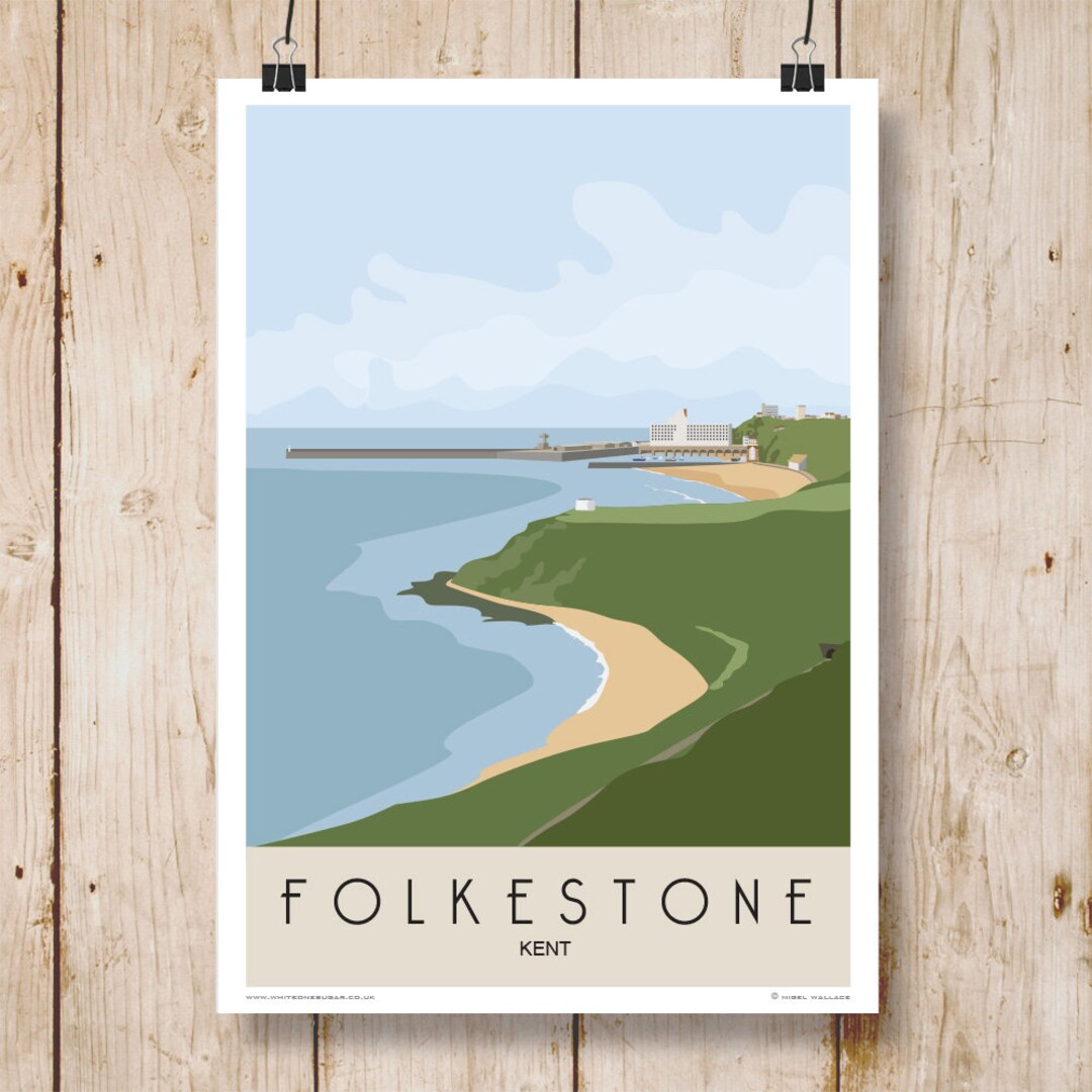 Folkestone Warren, Kent. Travel Poster of Folkestone. Image Sizes Available A4, A3, A2, A1 ...