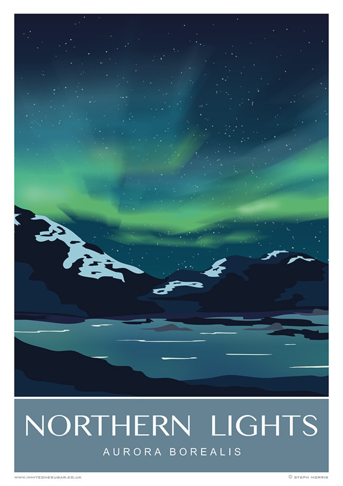 Northern Lights, Aurora Borealis. Travel Poster. A4, A3, A2, A1 Three ...