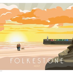 Folkestone Sunrise Poster, Kent, Travel Portrait, in Retro, Art Deco ...