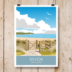 Devon Beach Print. Travel Poster A4, A3, A2, A1 - Etsy
