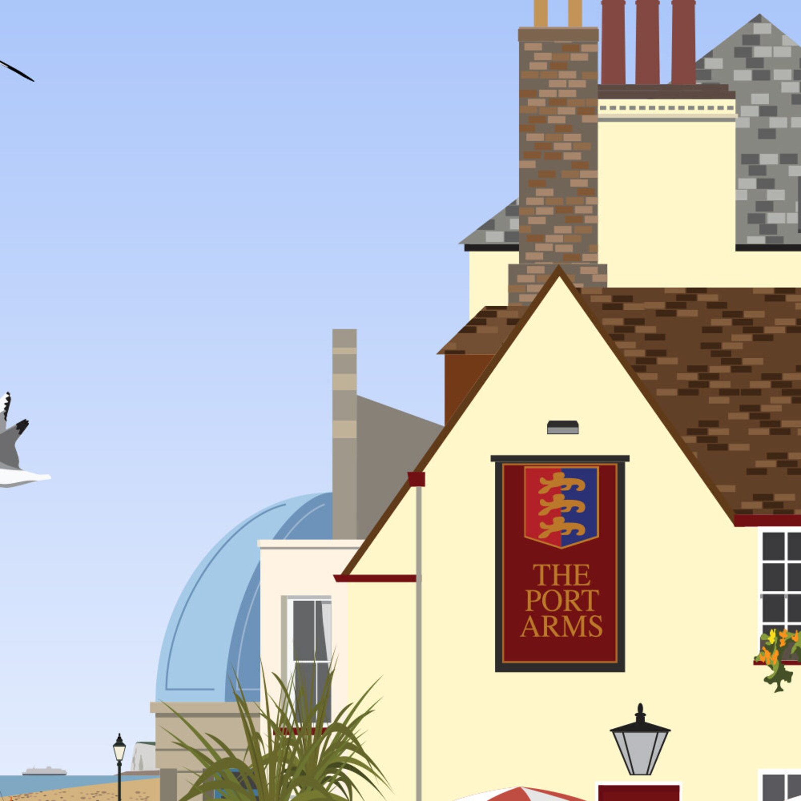Deal,kent. Travel Poster of Deal Seafront & Port Arms Pub, Kent. A4, A3 ...