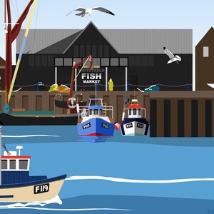 Whitstable Harbour Landscape, Whitstable, Kent. Art Print Travel Poster ...