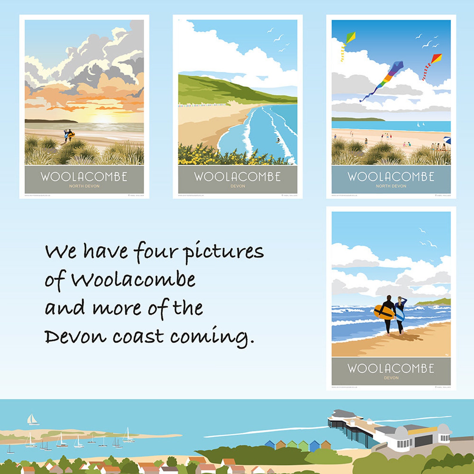 Surfers on Croyde Beach North Devon. Travel Poster A4 A3 - Etsy UK