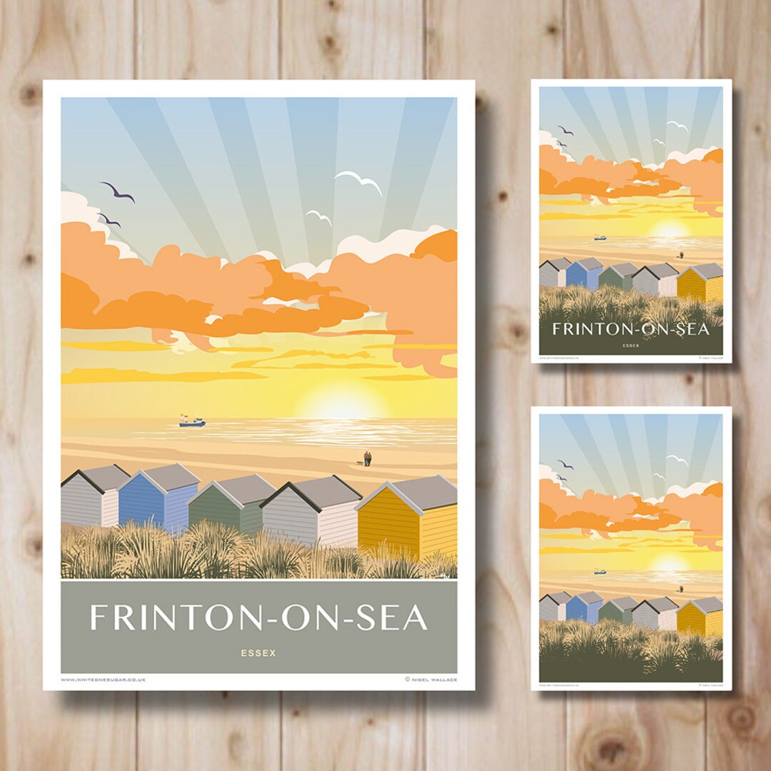 Frinton on Sea Sunrise, Beach Huts, Essex, Travel Poster, Pier Sunset ...
