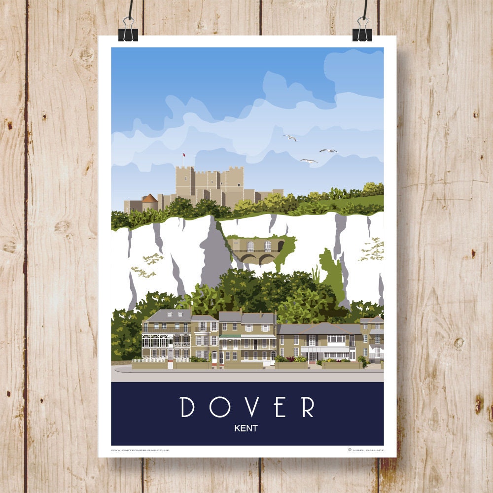 Dover Cliffs and Castle. A4, A3, A2, A1 in Retro, Art Deco Style Design ...