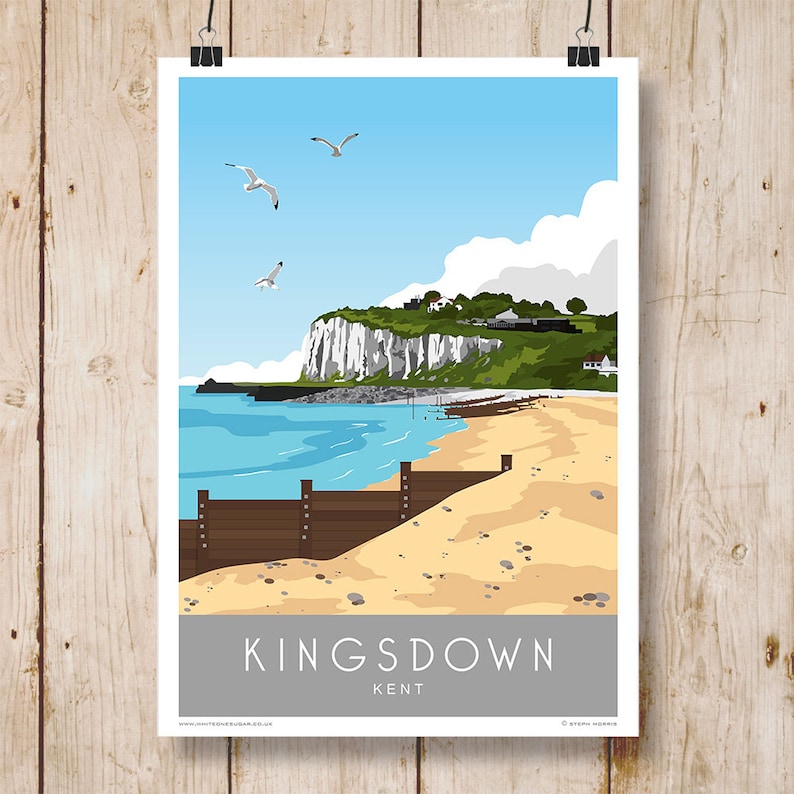 Kingsdown Beach Deal Kent. Retro Style Travel Poster. A4 | Etsy