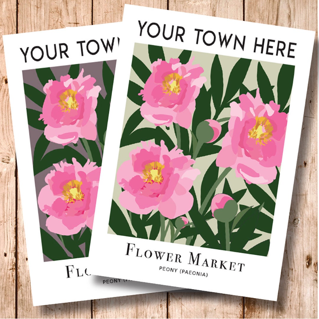 Peony, Flower Poster. Personalise the Poster With Your Town. Flower ...