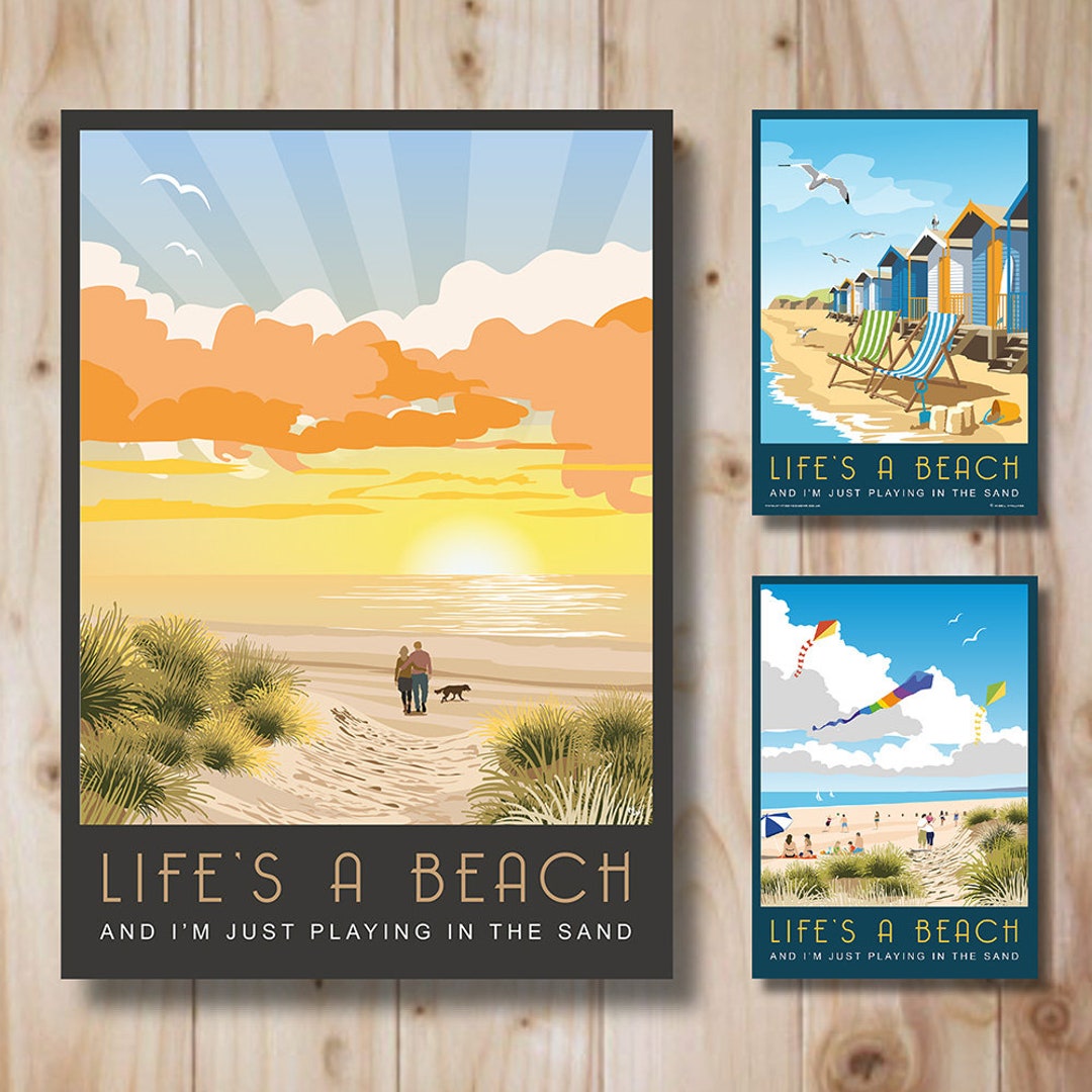 Life's a Beach Sunrise, Sunset. Art Print. Portrait, Retro, Art Deco ...