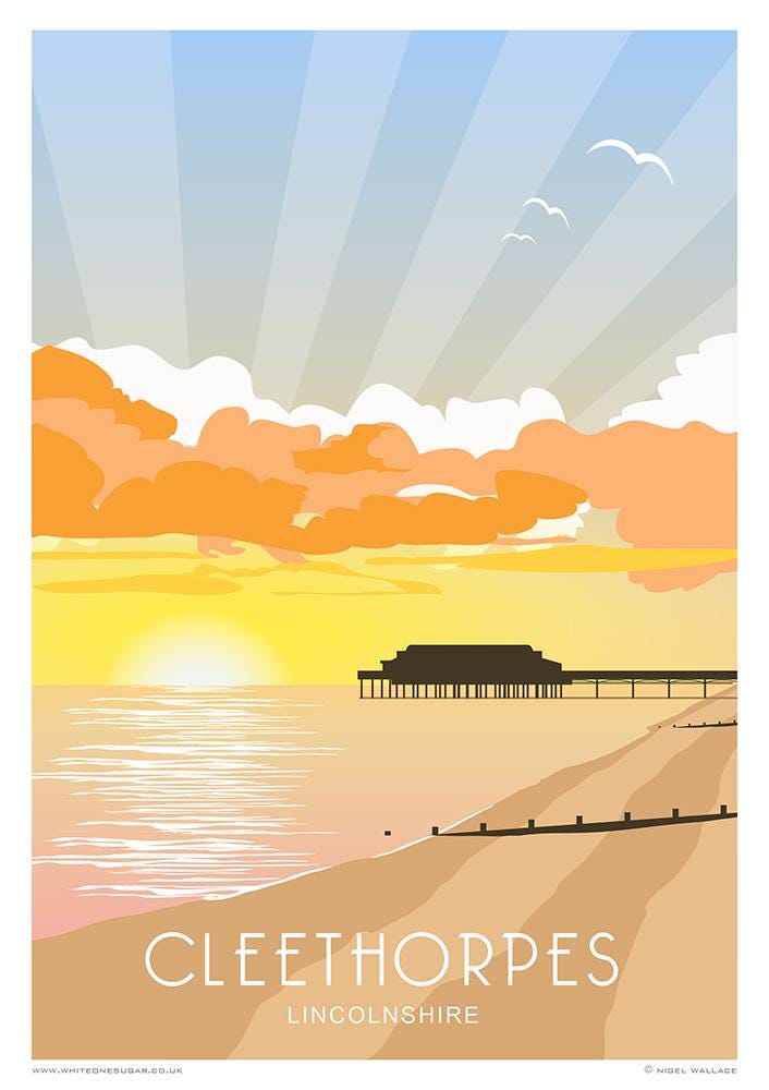 Cleethorpes Pier Sunrise, Lincolnshire. Portrait, Retro, Art Deco Style ...