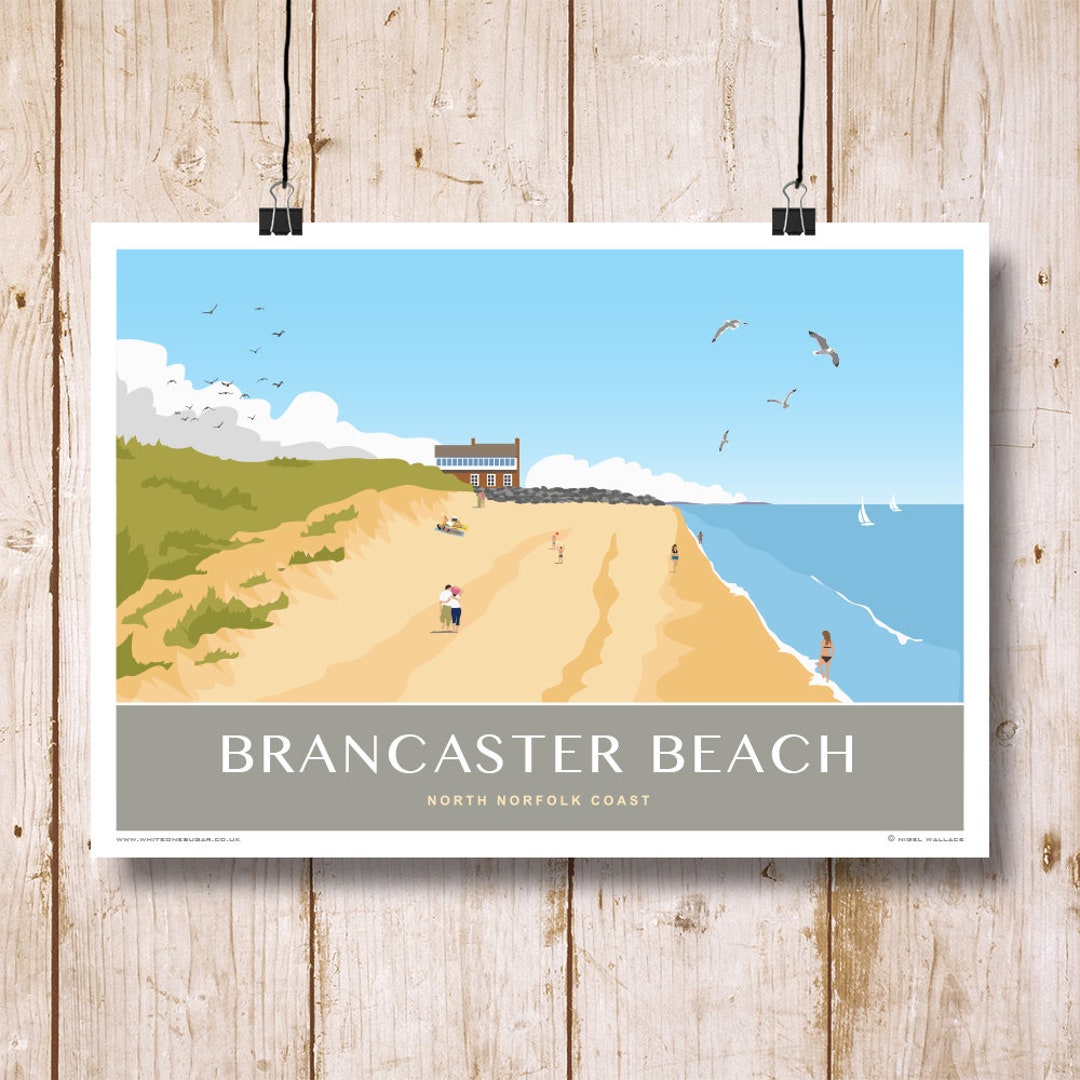 Brancaster Travel Poster, Beach and Golf Course Clubhouse, North ...