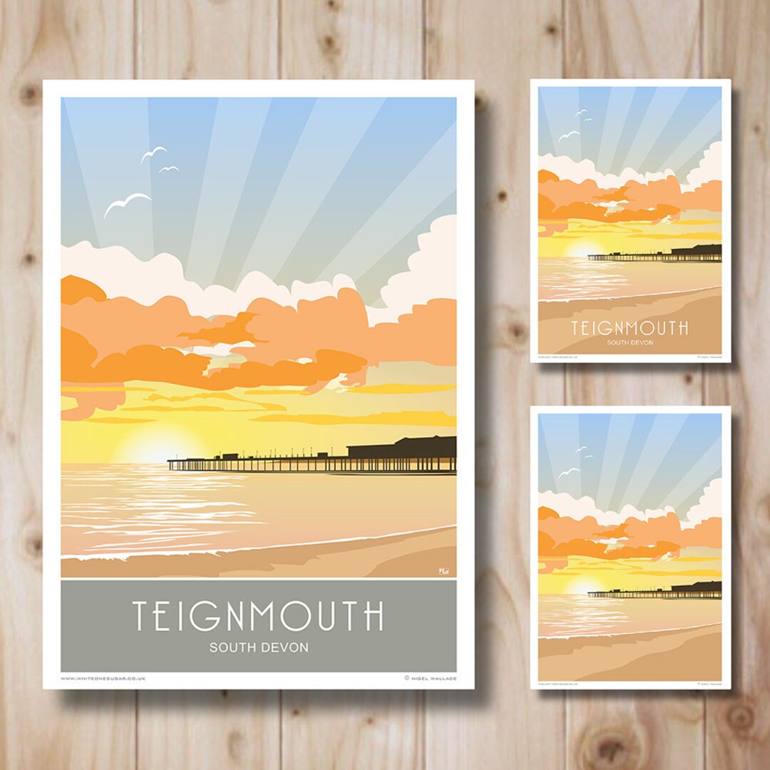 Teignmouth Pier Sunrise, South Devon. Travel Poster. Retro Art Print - Etsy