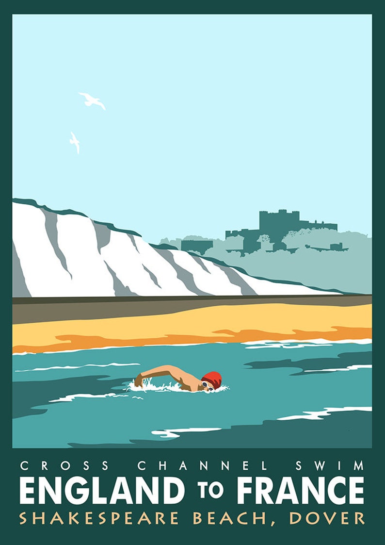 England to France Cross Channel Swim. Can Be Personalised. A4, A3, A2 ...
