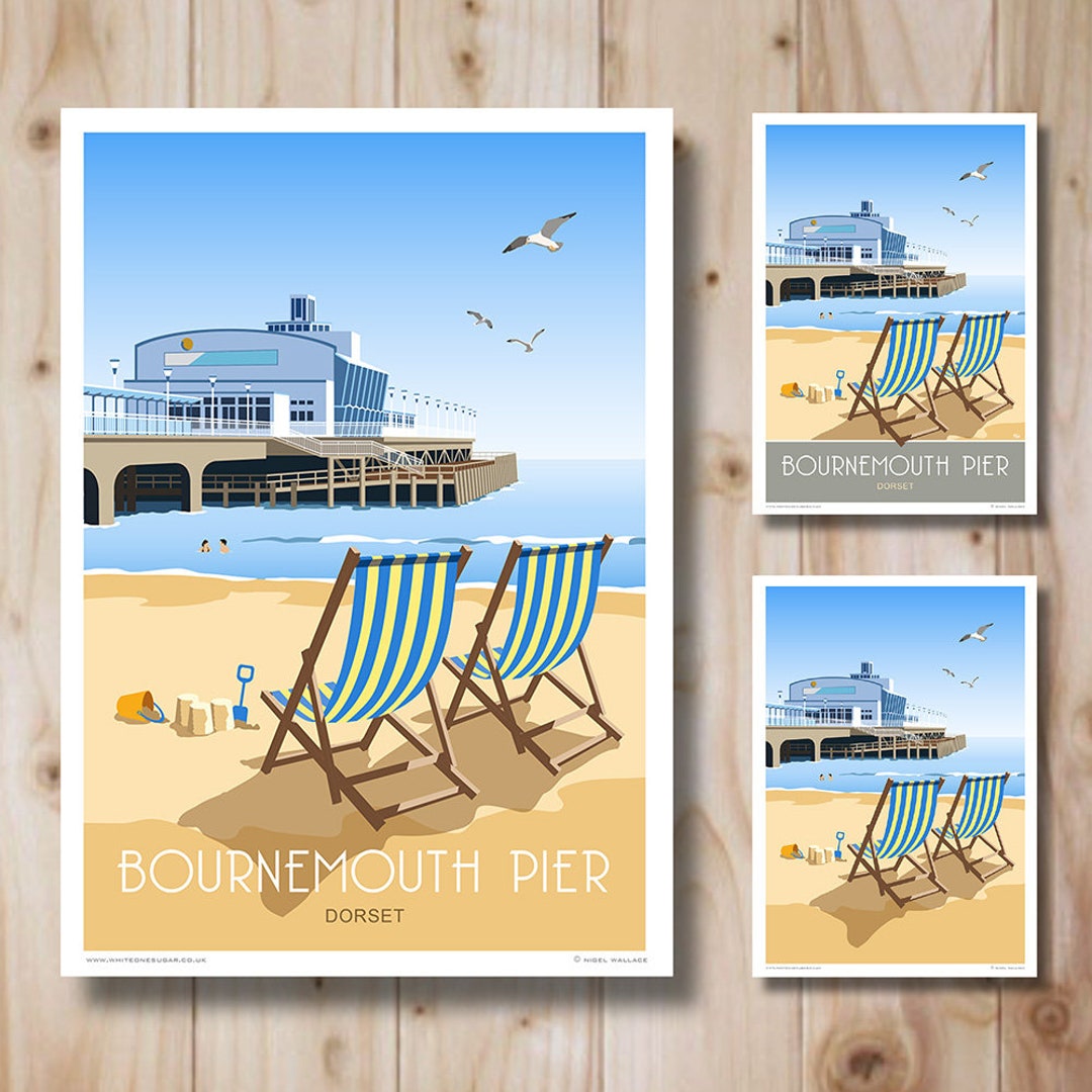 Bournemouth Pier Travel Poster, Beach Print, Dorset. Print. Retro Art ...
