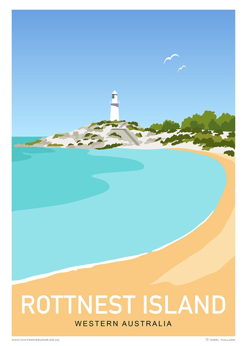 Pinky Beach, Rottnest Island, Perth, Australia. A4, A3, A2, A1 in Retro ...