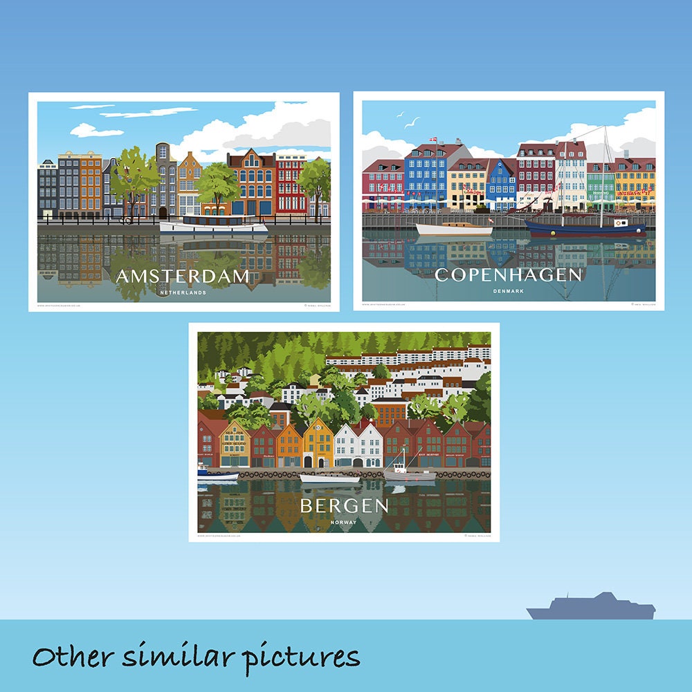Nyhavn, Copenhagen, Denmark. Travel Poster. A4, A3, A2, A1. Portrait ...