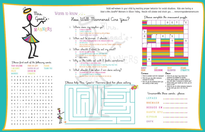 Printable Activity Placemats for Children – MANNERS LEARNING GAMES! - Etsy