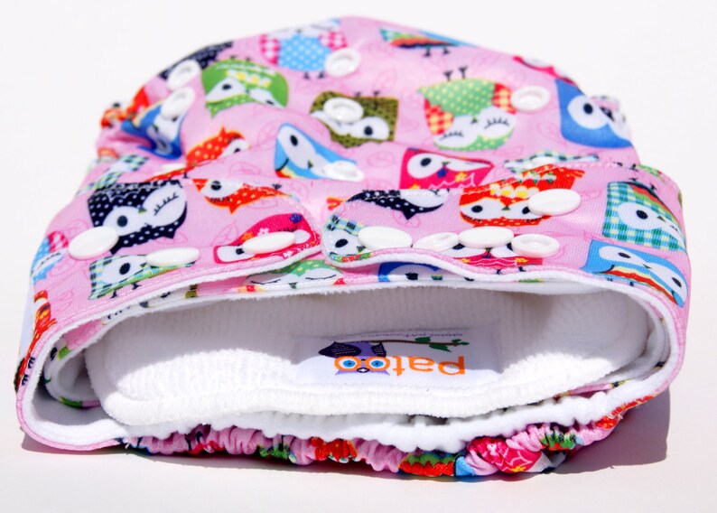 NEW PATOO One Size Fits All REUSABLE Snap Pocket Cloth Nappy - Pink Owl ...