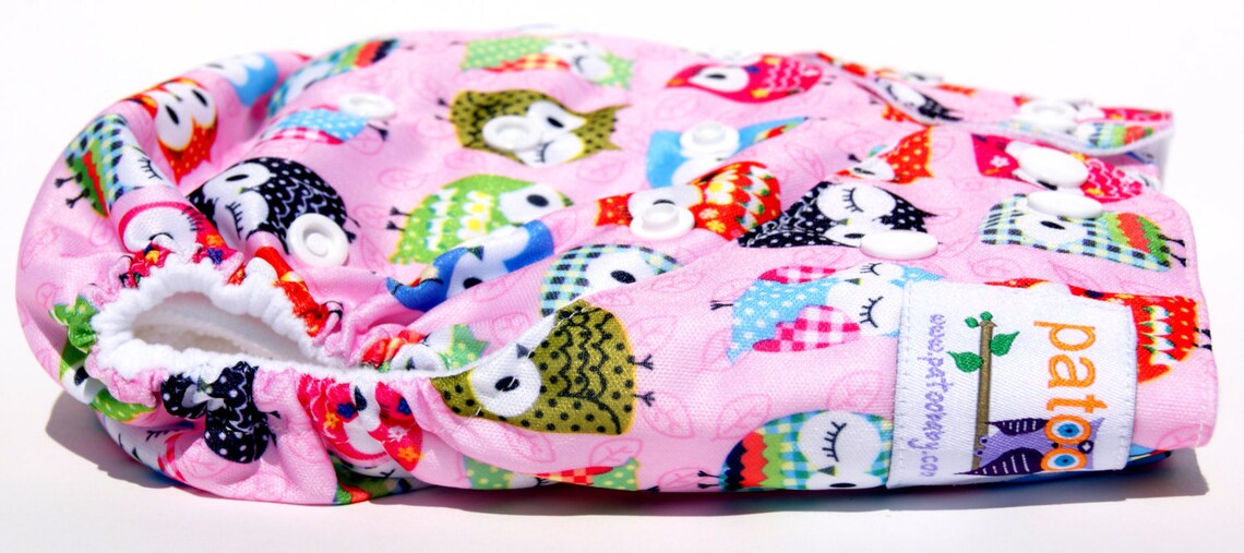 NEW PATOO One Size Fits All REUSABLE Snap Pocket Cloth Nappy - Pink Owl ...