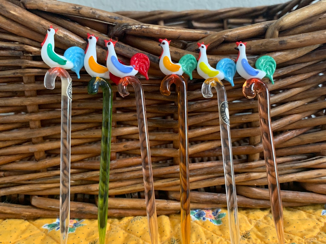 Made in Czechoslovakia Glass Cocktail Sticks Set of 6roostersexcellent ...