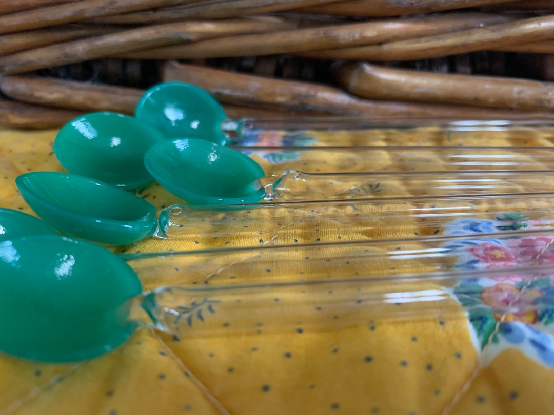 Glass Cocktail Sticks| Set of 6|green|excellent Condition|retro ...