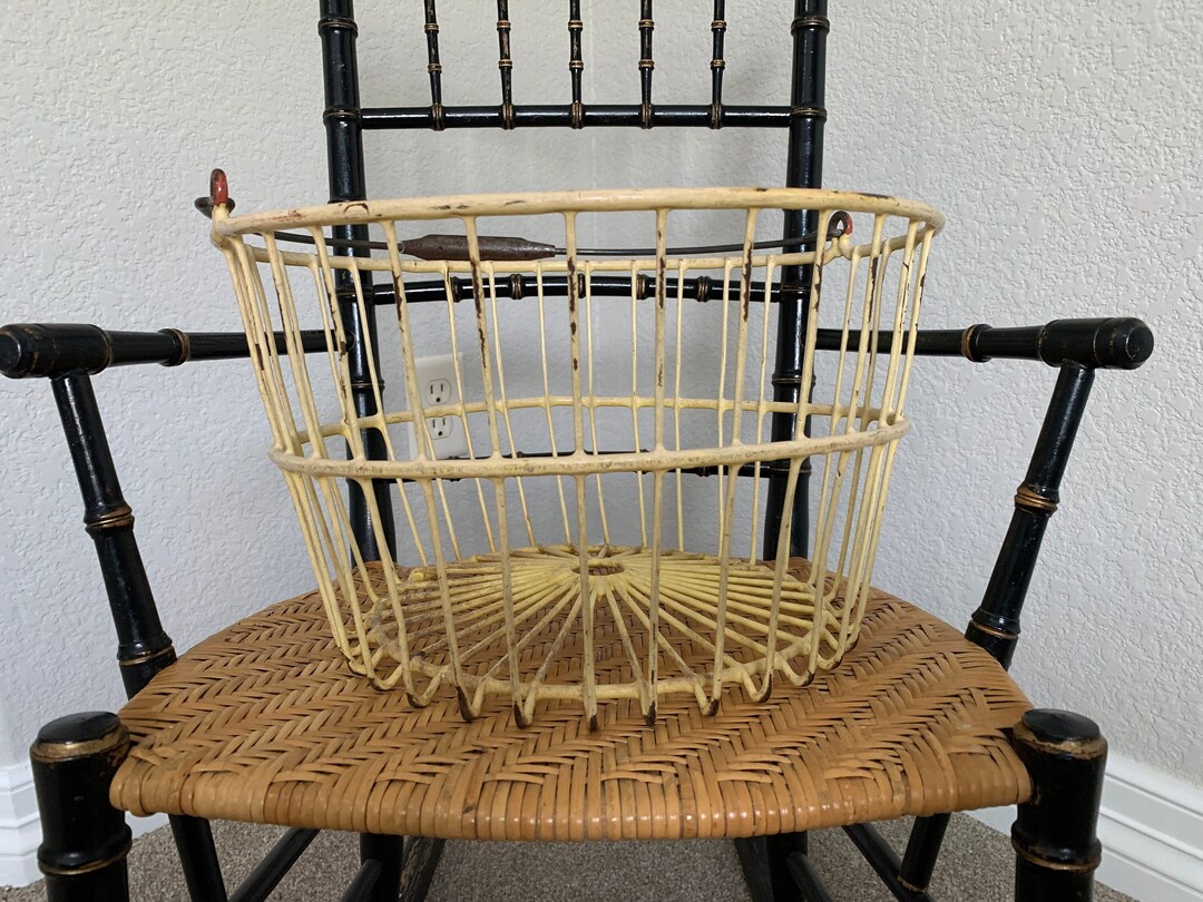 Vintage Metal Clam or Egg Basketyellowvintage Basket Vintage Wire ...