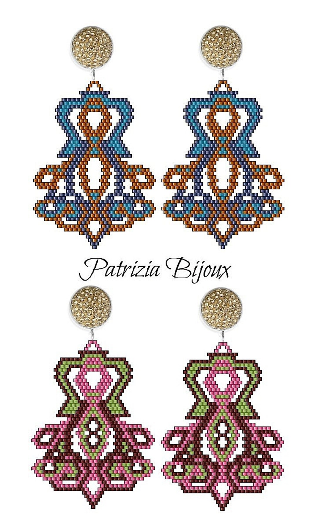 2 Patterns Peyote Brick Stitch Earrings Freeform 1112 - Etsy